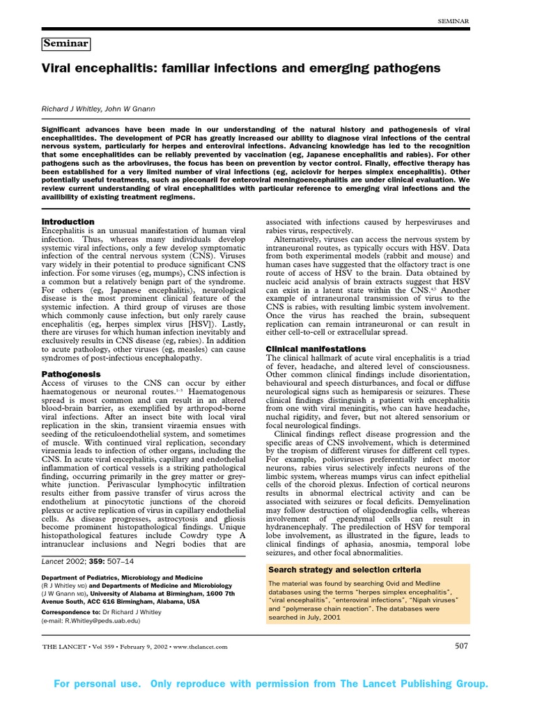 Viral Encephalitis: Understanding the Pathogenesis and Clinical ...