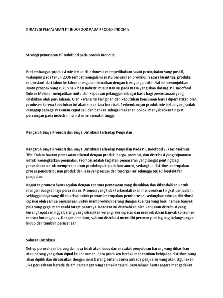 Strategi Pemasaran PT Indofood Pada Produk Indomie | PDF