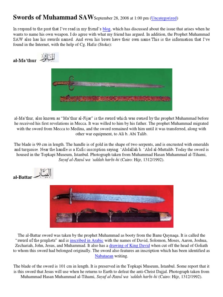 Swords of Muhammad S.A.W. | PDF | Muhammad | Hadith