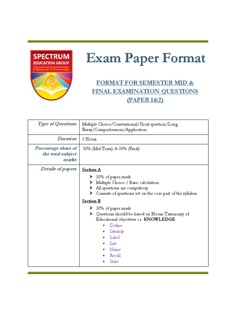 Exam Paper Format | PDF