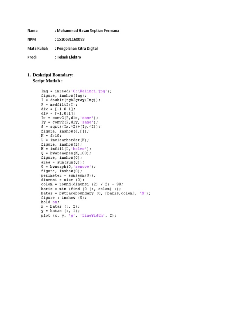 Deskripsi Boundary: Script Matlab | PDF