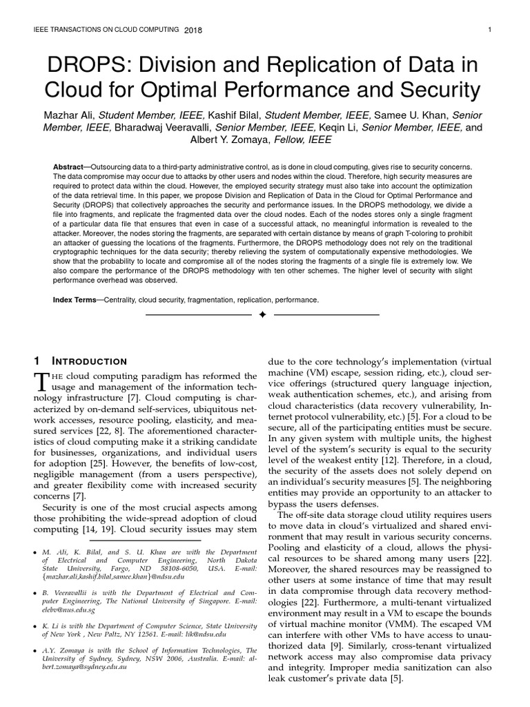 DROPS: Division and Replication of Data in Cloud For Optimal Performance and Security | PDF ...