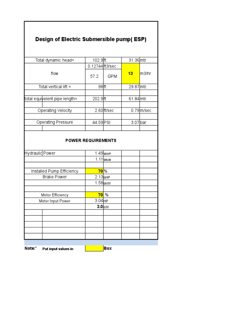 Submersible Pump Cal. Sheet | PDF | Pump | Flow Measurement