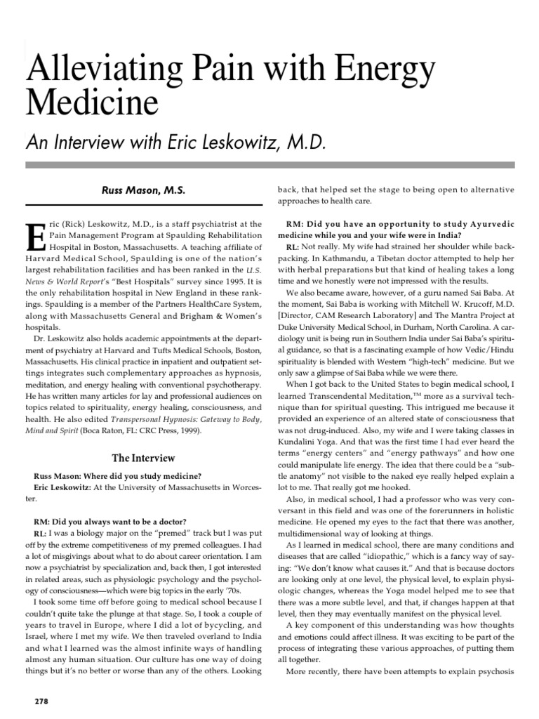 Alleviating Pain With Energy Medicine | PDF | Posttraumatic Stress ...