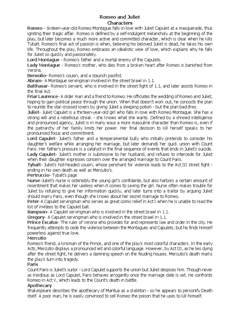 Romeo - : Romeo and Juliet Characters | PDF | Characters In Romeo And ...