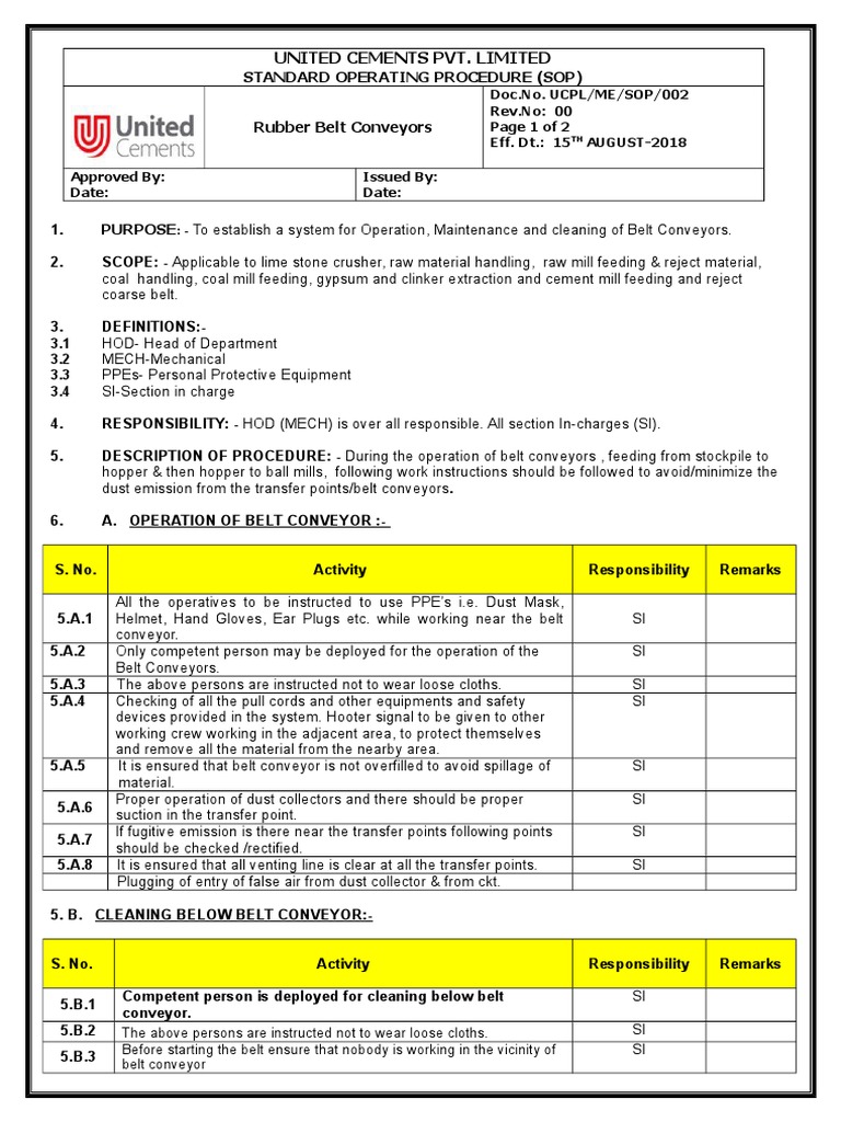 Sop - Belt Conveyor | PDF | Personal Protective Equipment ...