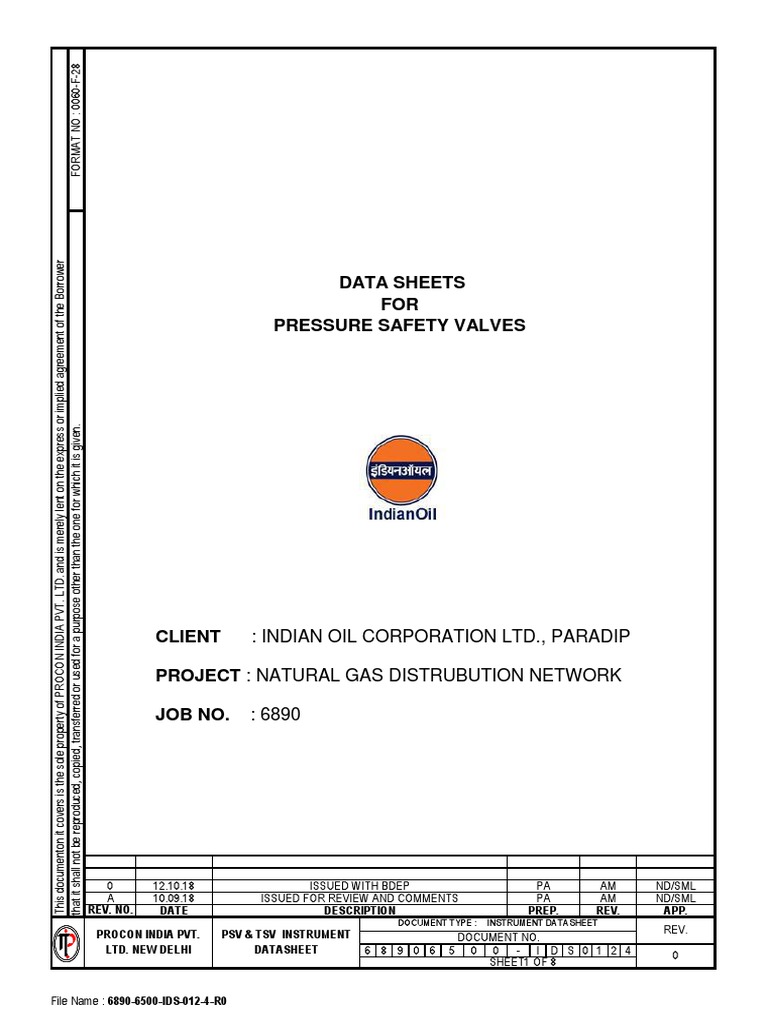 Data Sheets FOR Pressure Safety Valves | PDF | Valve | Pressure