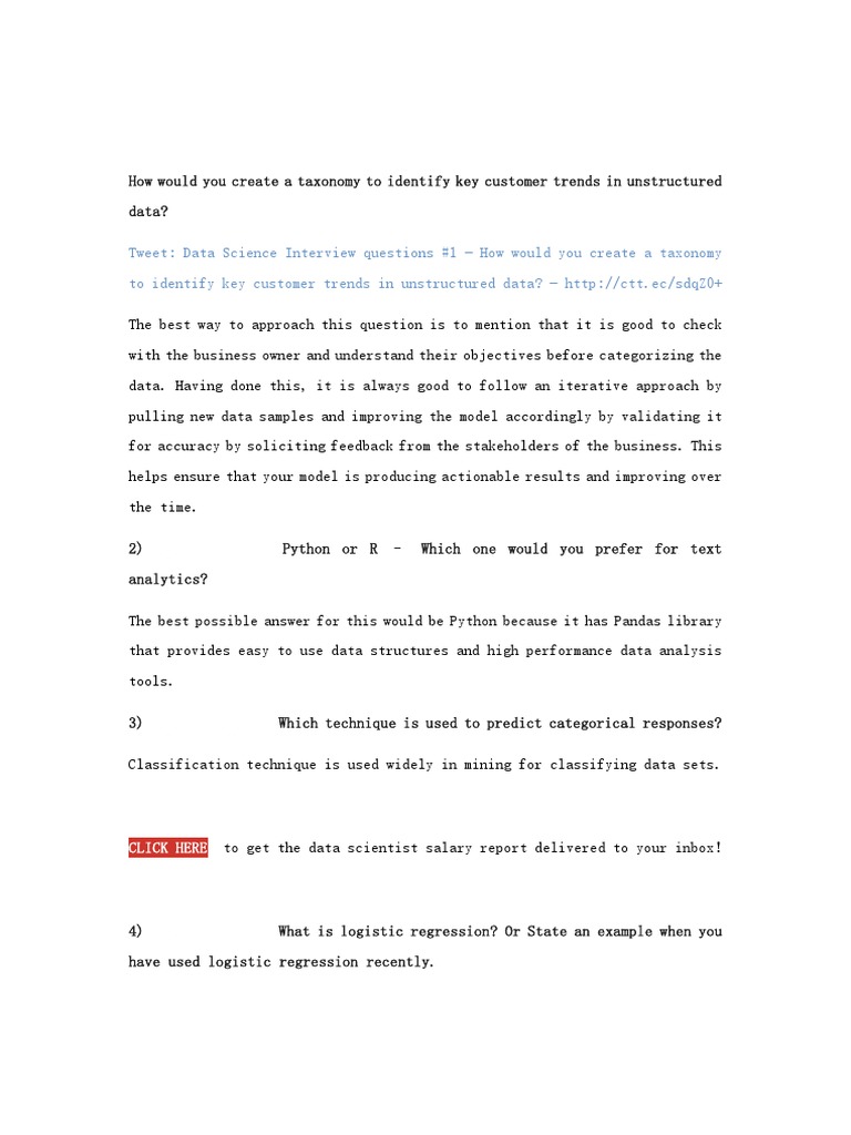 Datascience Interview Pdf Regression Analysis P Value 