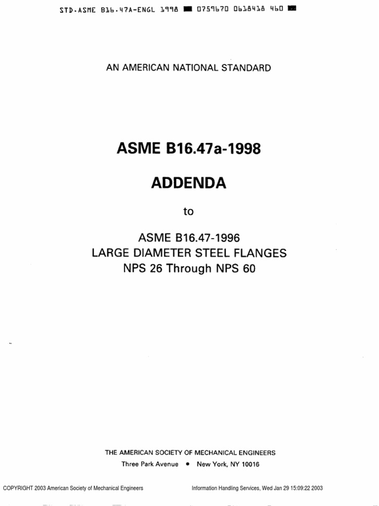 ANSI-ASME B16.47a (1998) | PDF | Non Profit Organizations | Mechanical ...