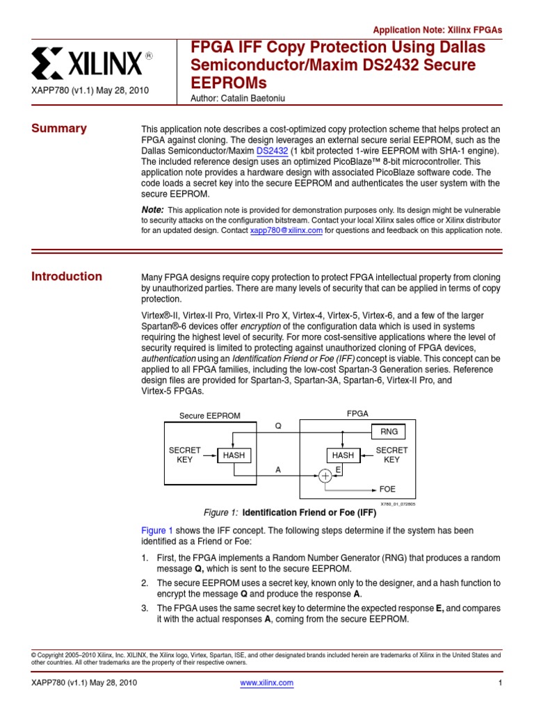 FPGA IFF Copy Protection Using Dallas Semiconductor/Maxim DS2432 Secure ...