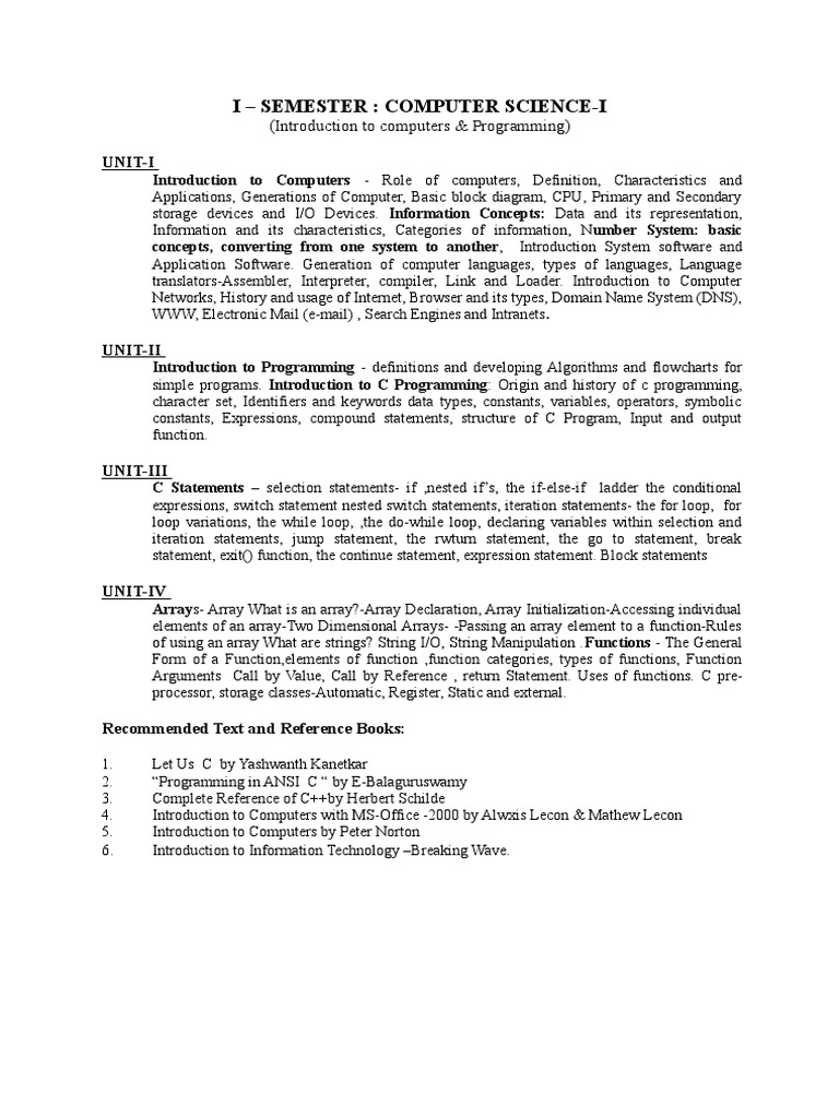 Syllabus BSC | PDF | Pointer (Computer Programming) | Method (Computer Programming)