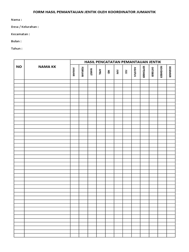 Form Hasil Pemantauan Jentik Oleh Koordinator Jumantik | PDF