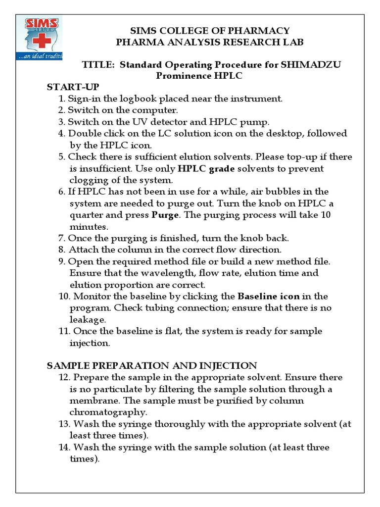 Sims College of Pharmacy Pharma Analysis Research Lab TITLE: Standard ...