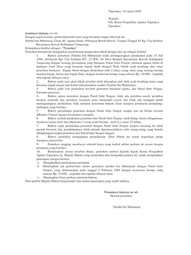 Contoh Permohonan Isbat | PDF