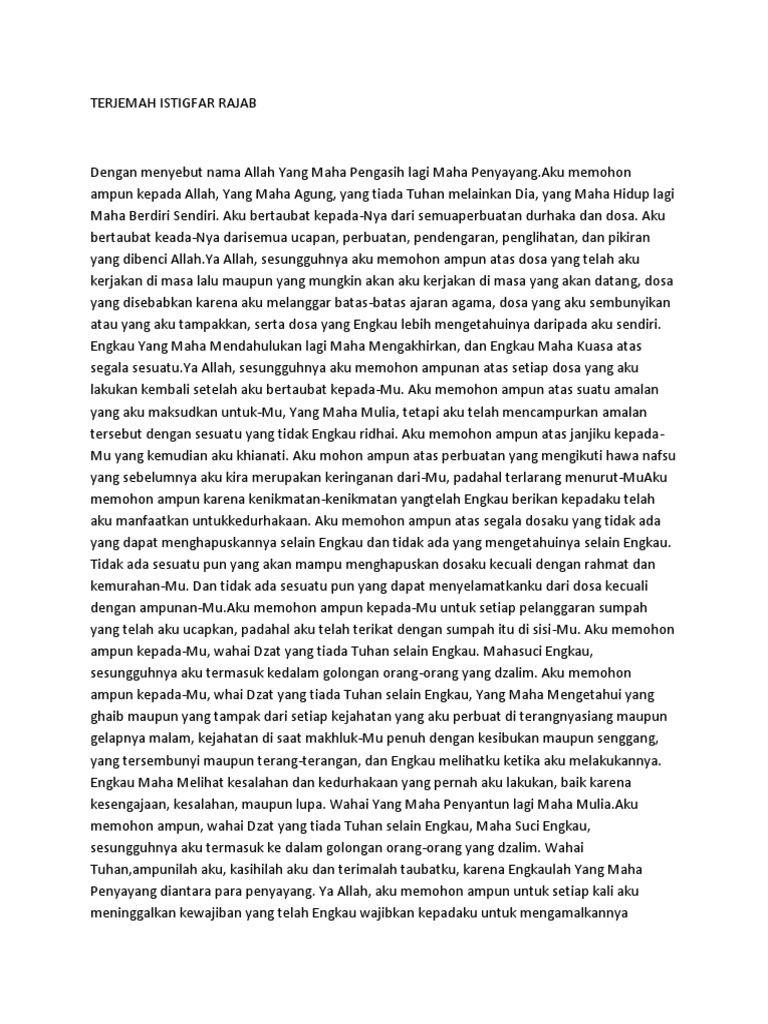 Terjemah Istighfar Rajab | PDF