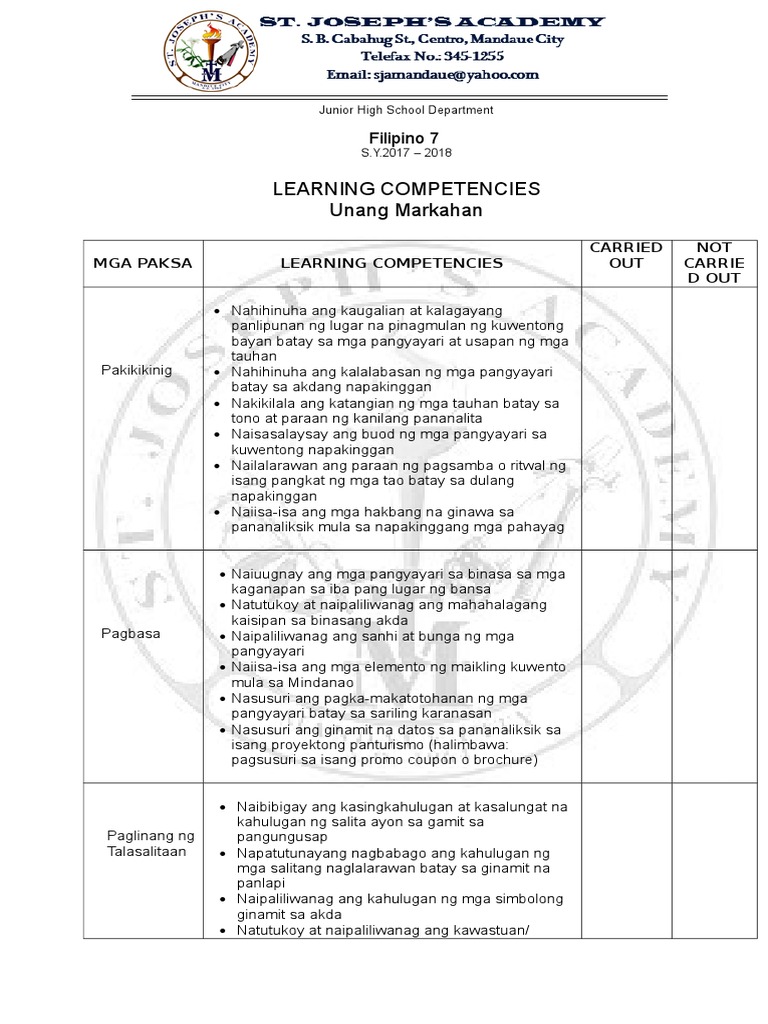Filipino 7 Learning Competency | PDF