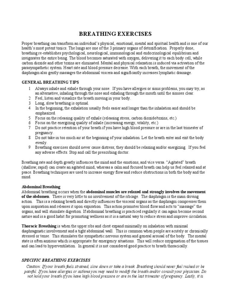 Breathing Exercises | PDF | Breathing | Exhalation