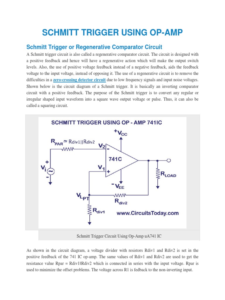 Schmitt Trigger Using Op Amp | PDF | Operational Amplifier | Electronics