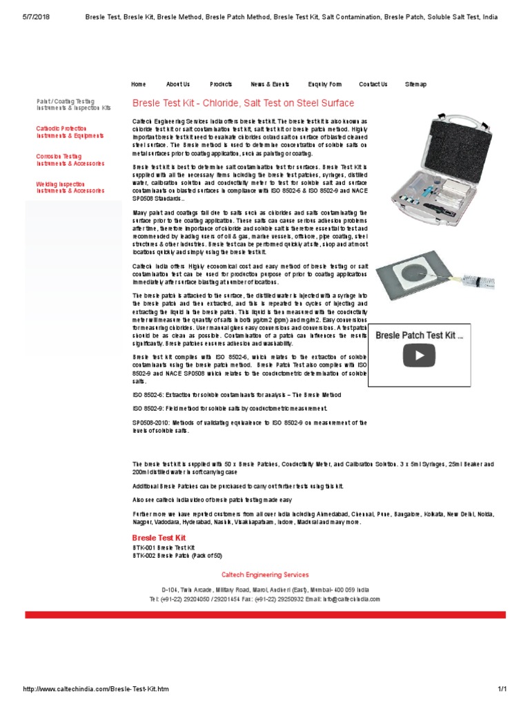 Bresle Test Kit for Salt Contamination | PDF | Chemical Process ...