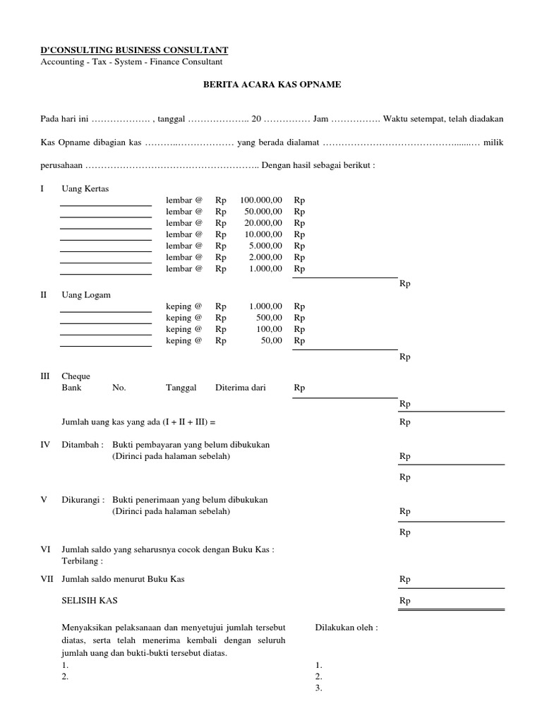 Form BAP KAS (Cash Opname) | PDF