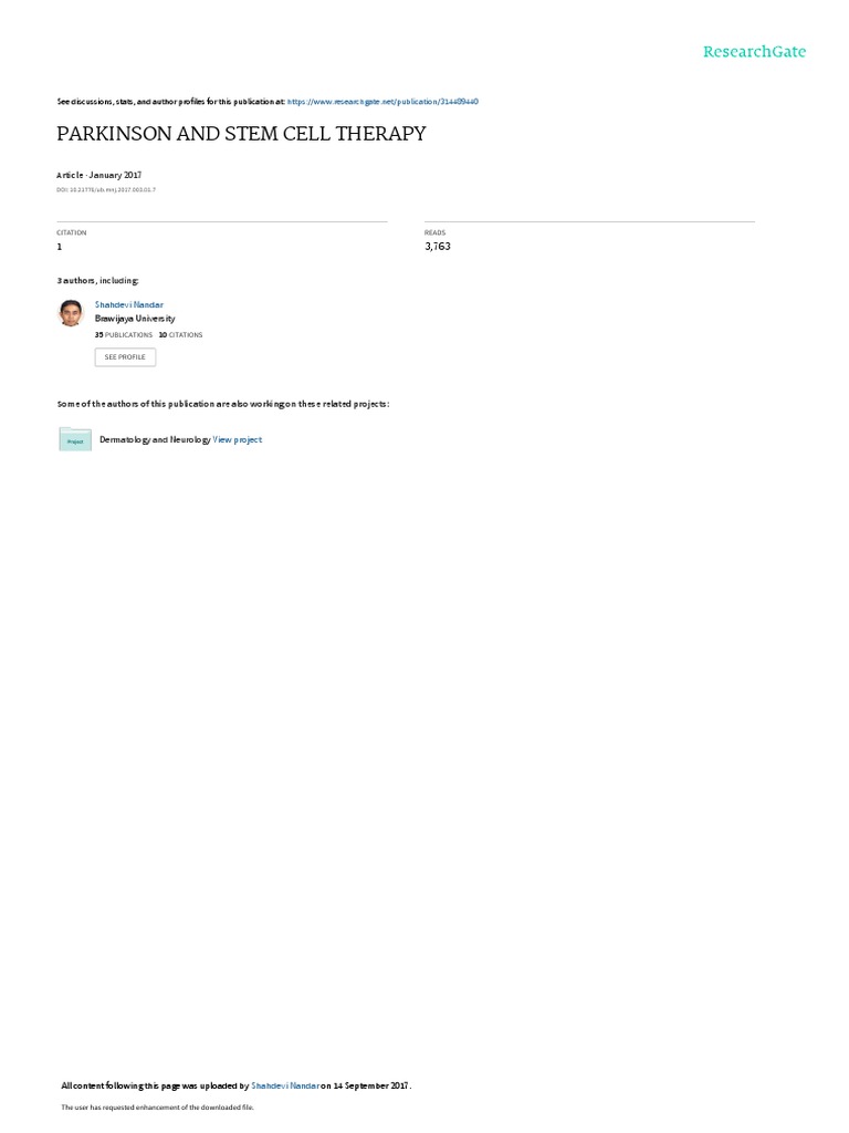 Parkinson and Stem Cell Therapy | PDF