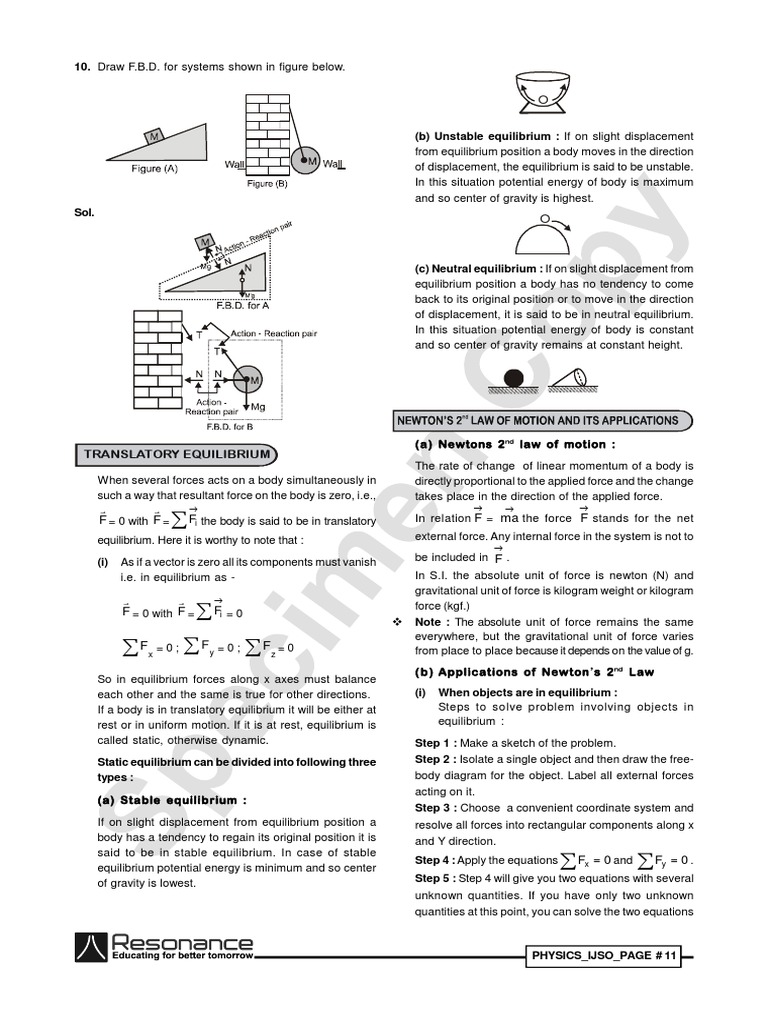 Translatory Equilibrium: F F F Ma | PDF | Gravity | Force