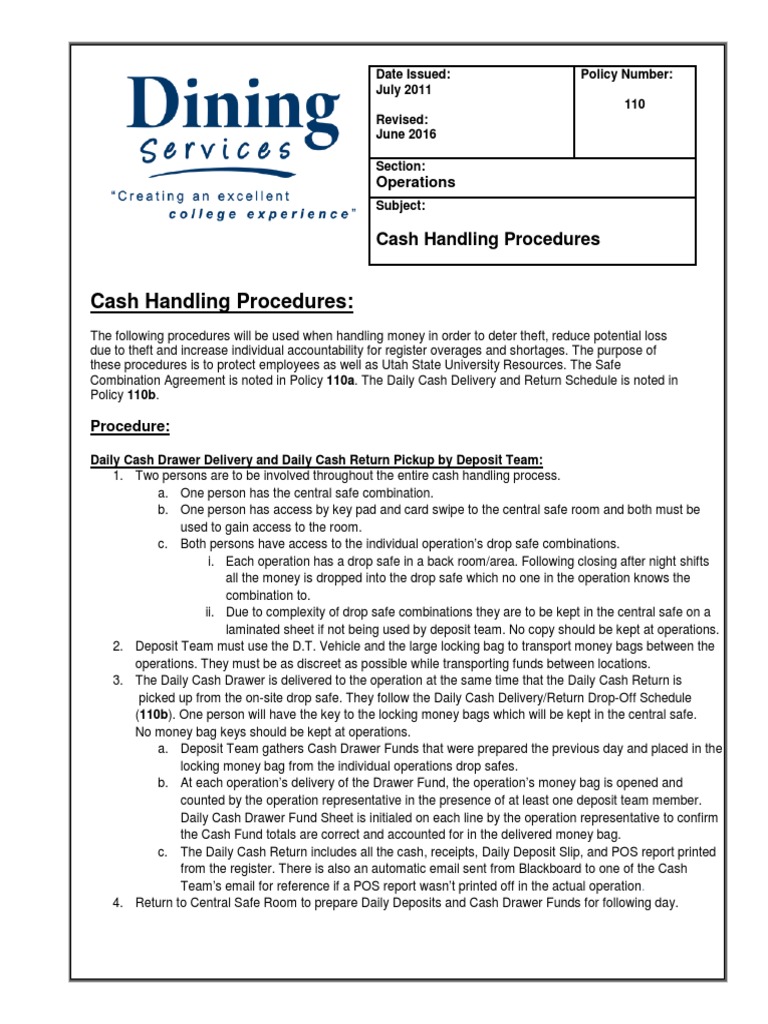 Cash Handling Procedures:: Operations | PDF | Money | Business