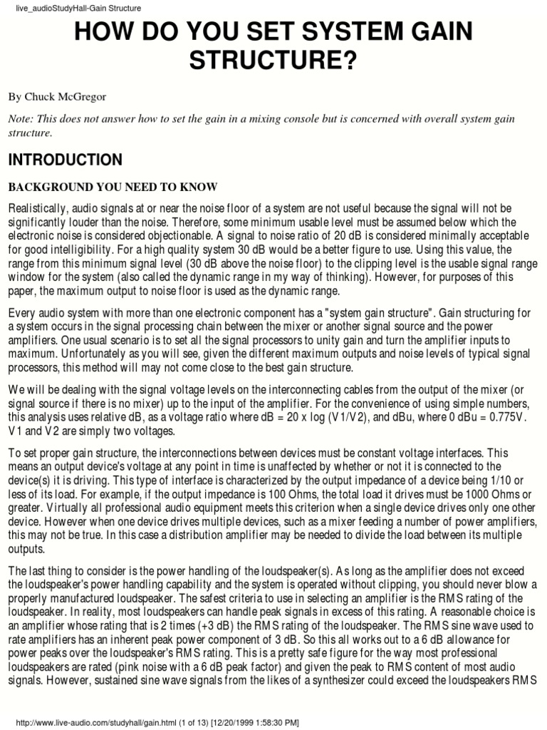 How Do You Set System Gain Structure?: by Chuck Mcgregor | PDF ...