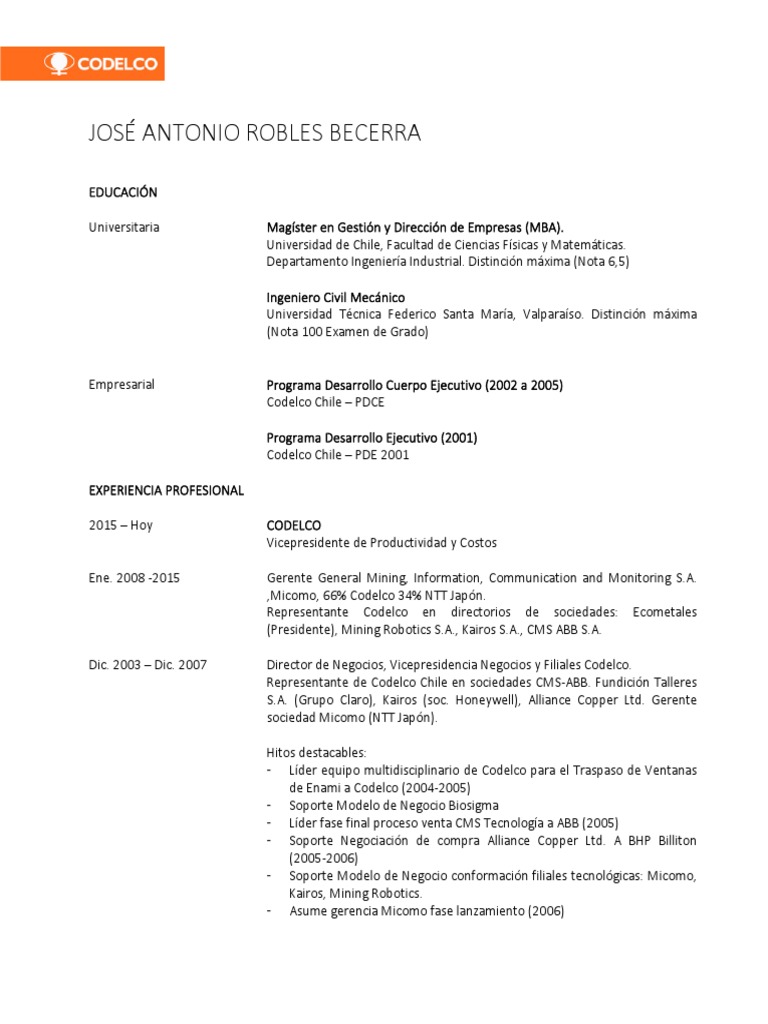 CV de Robles Jose VPC | PDF | Business | Fabricación e ingeniería