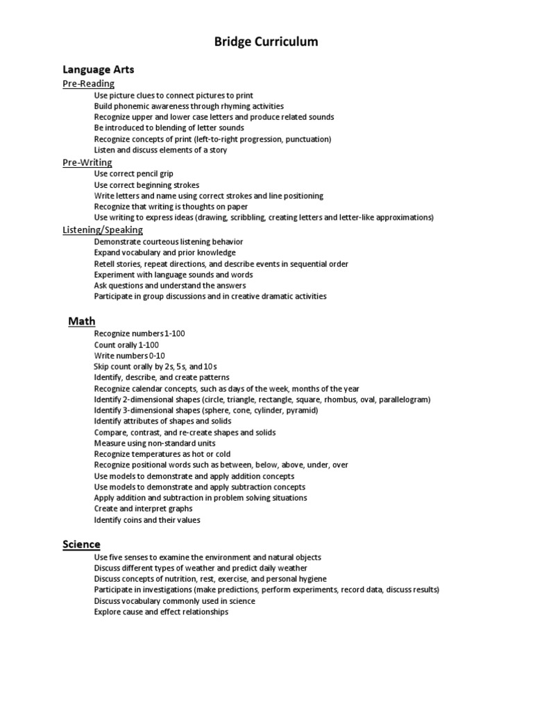 Bridge Curriculum 2016-2017 | PDF | Shape | Concept