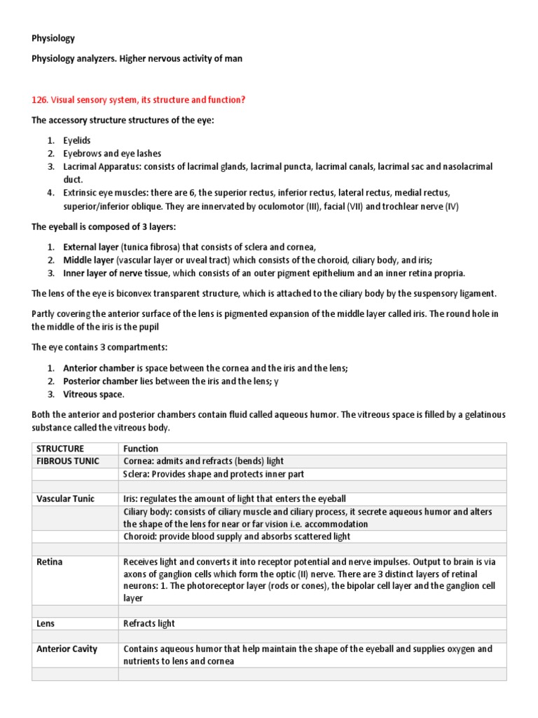 Visual Sensory System, Its Structure and Function?: Physiology ...
