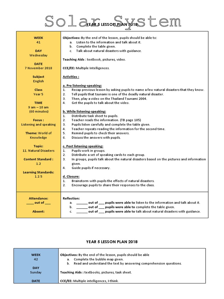 Year 5 Lesson Plan 2018 | Download Free PDF | Adjective | Lesson Plan