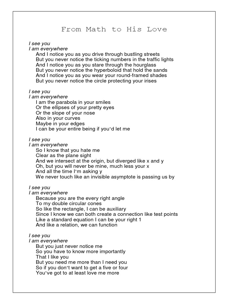 Mathematical Love Poem Analysis | PDF | Poetry