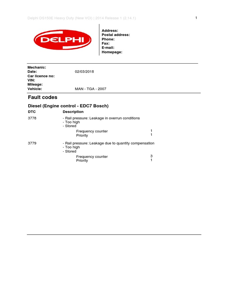 Fault Codes: Diesel (Engine Control - EDC7 Bosch) | PDF