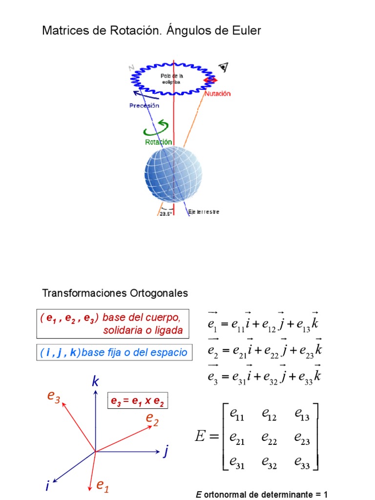 Matrices de rotacion y angulos de Euler 2016 v4.pdf | Rotación | Tiempo espacial