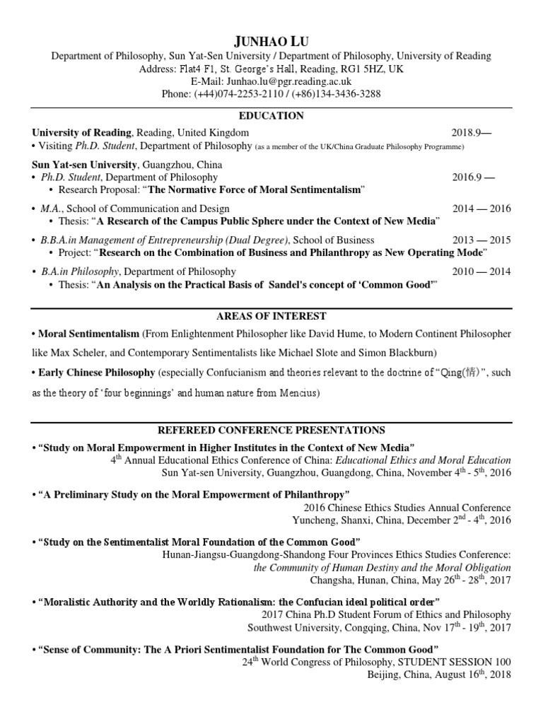 CV Junhao Lu-20181224 | Download Free PDF | China | World Politics