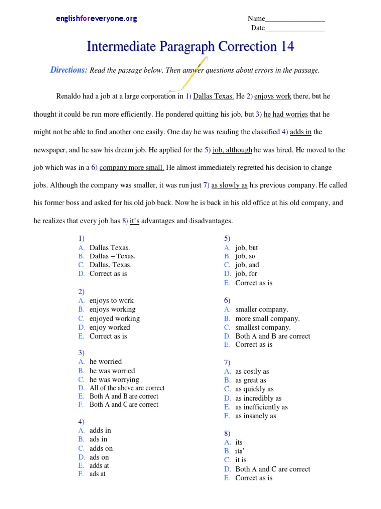 Intermediate Paragraph Correction 14 | PDF | Business