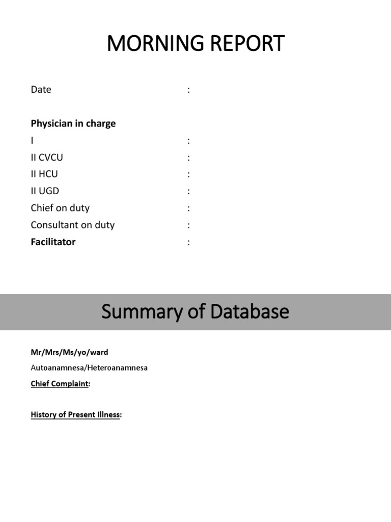Morning Report: Daily Patient Update and Physician Handover | PDF ...