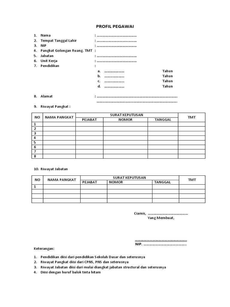Contoh Format Profil Pegawai | PDF