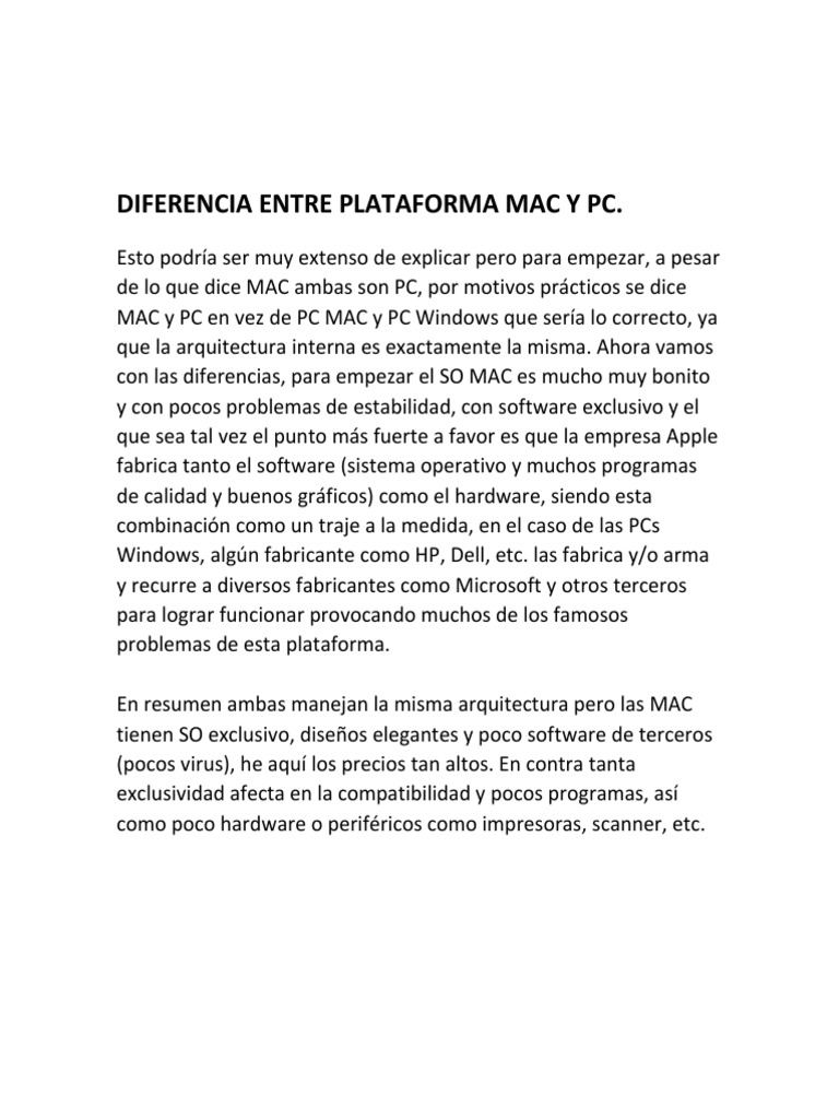 Diferencia Entre Plataforma Mac y PC | PDF