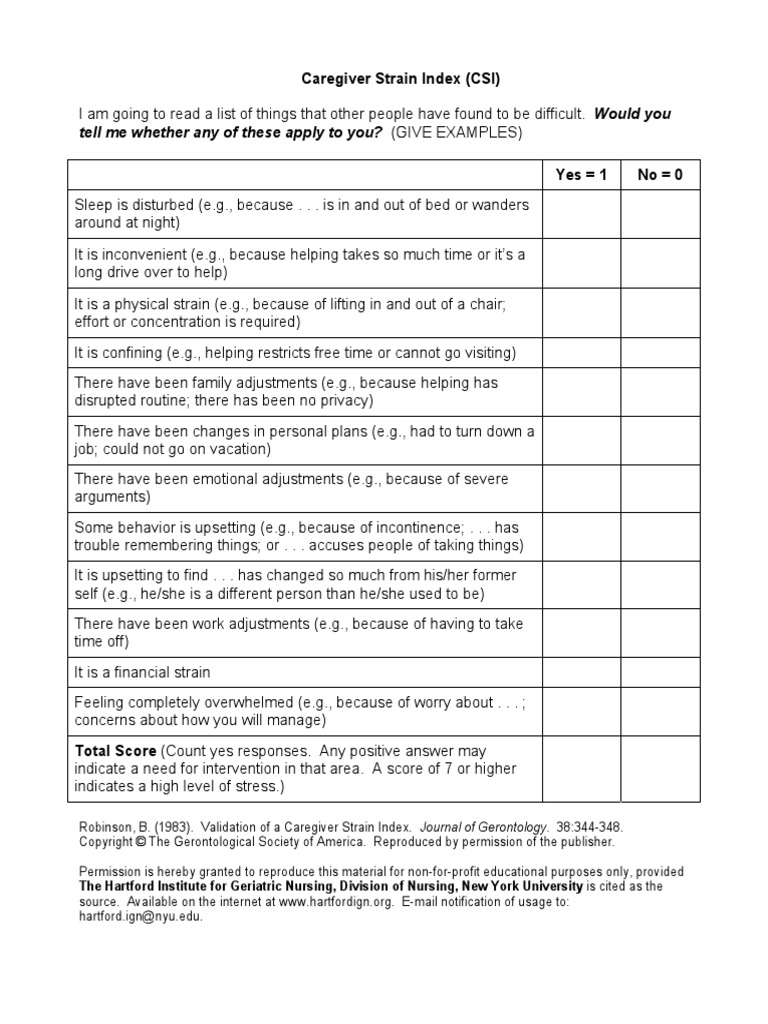 Caregiver Strain Index PDF | PDF