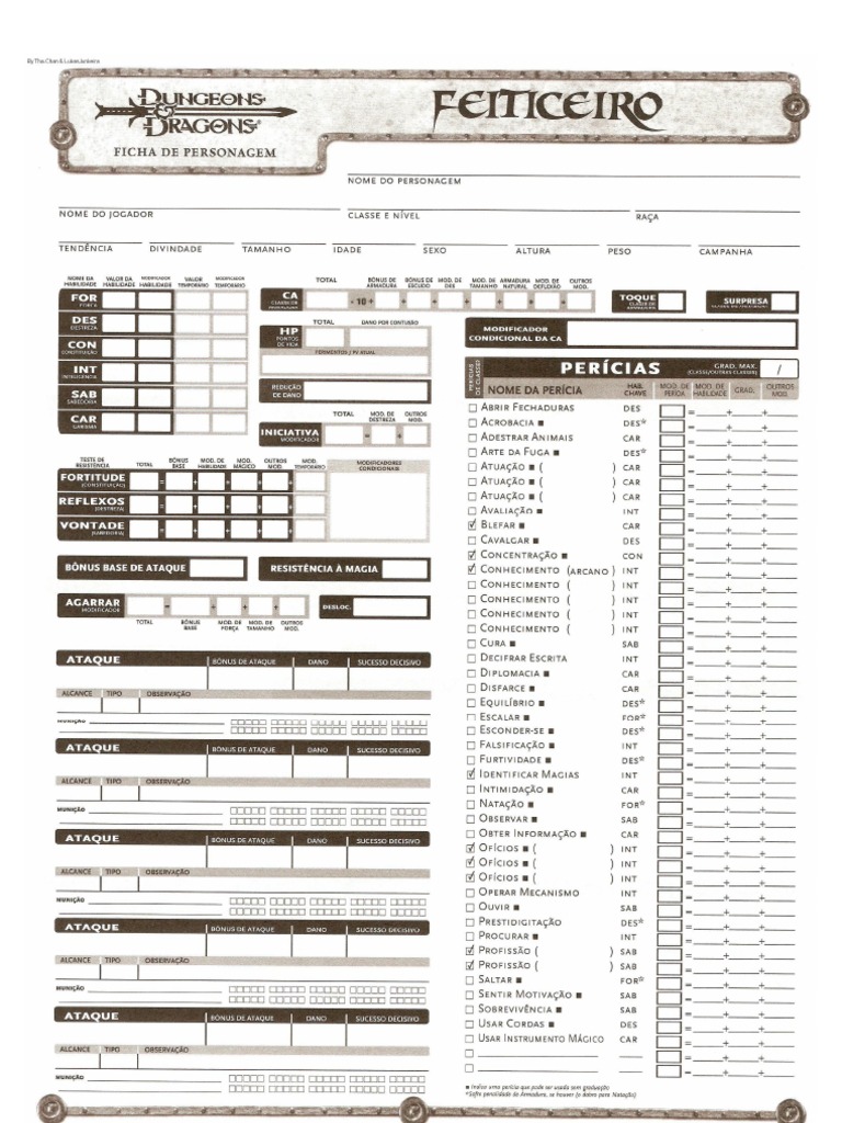 Ficha D&D - Feiticeiro | PDF