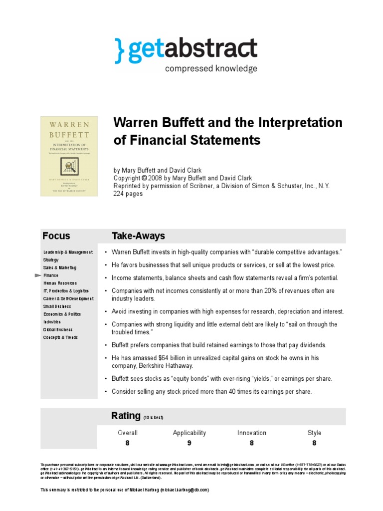 Book Warren Buffett And The Interpretation Of Financial Statements
