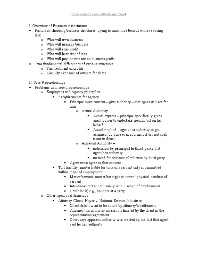 BA Outline 2009 | PDF | Partnership | Law Of Agency