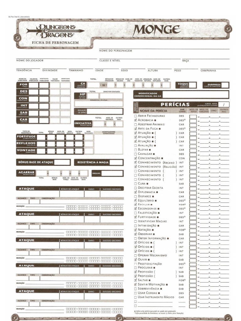 Ficha D&D - Monge | PDF