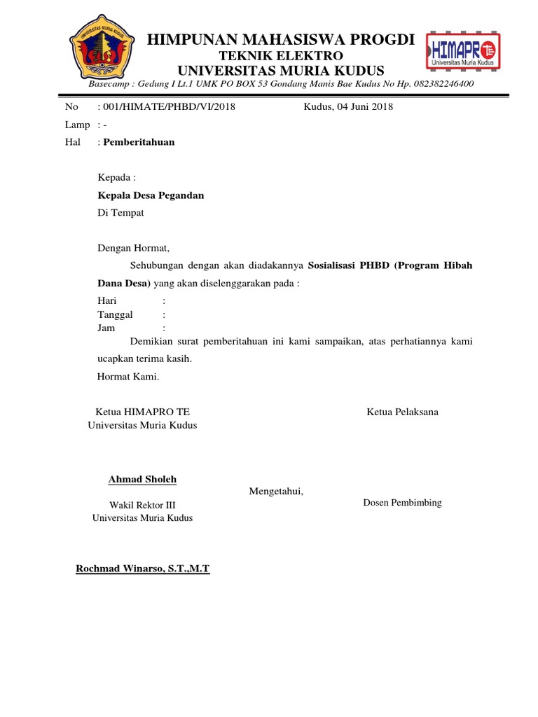 Contoh Surat Pemberitahuan | PDF