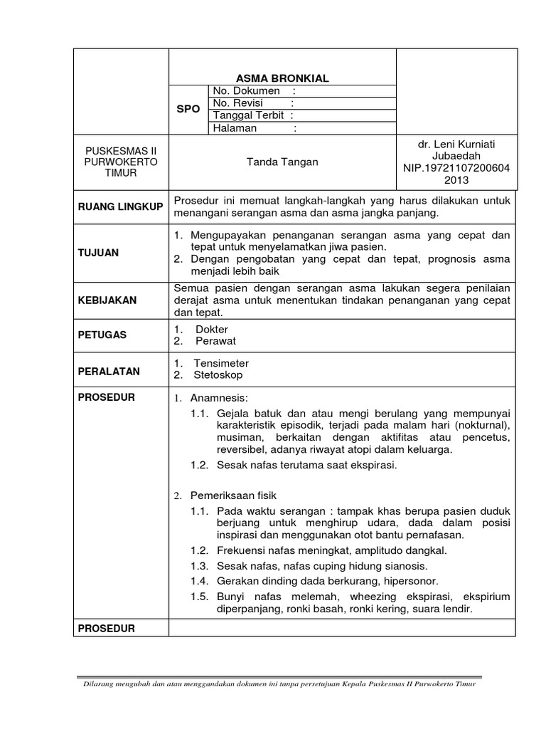 SOP Asma Bronkial S | PDF