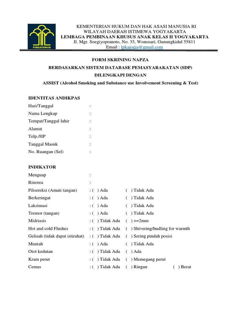 Form Skrining Napza | PDF