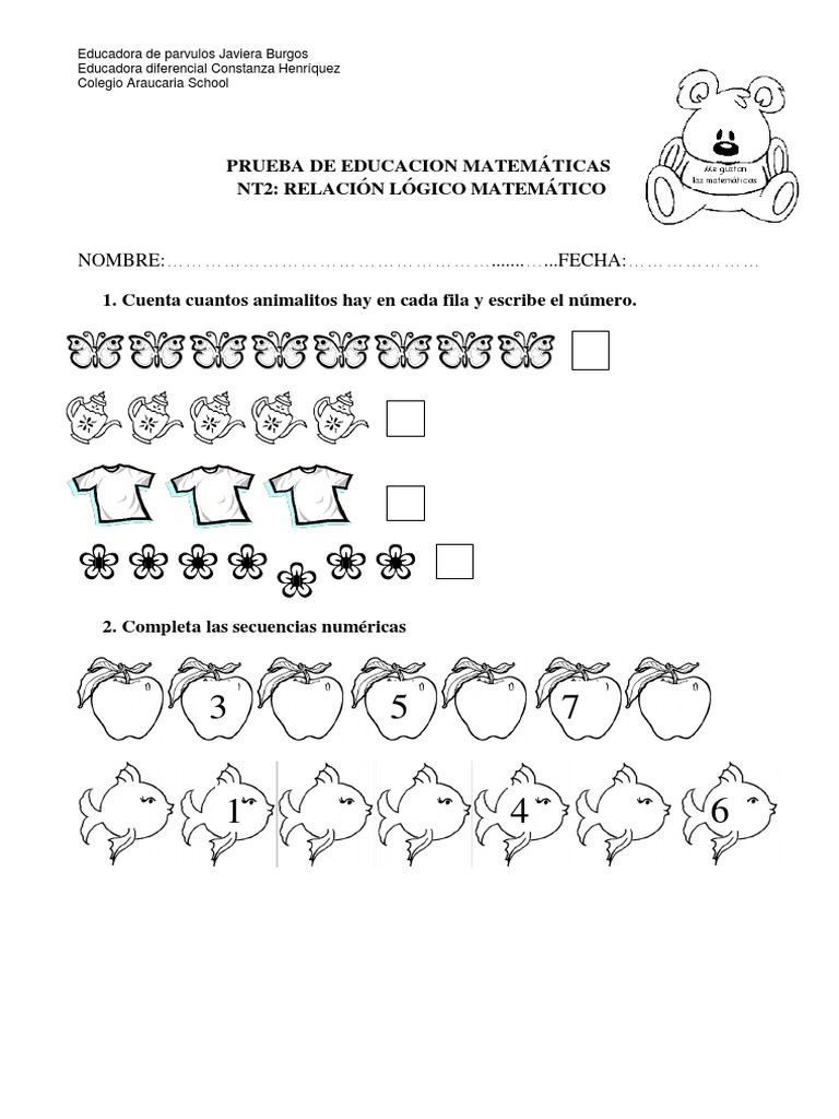 Evaluación Matemáticas Kinder