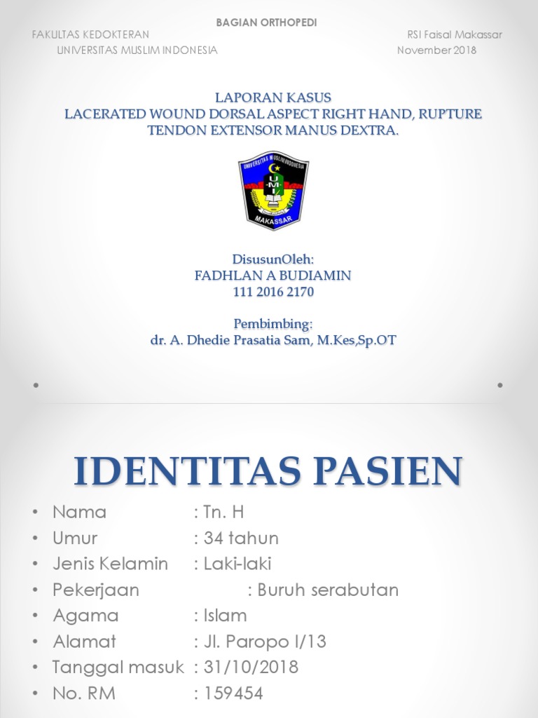 Rupture Tendon Manus Dextra | PDF